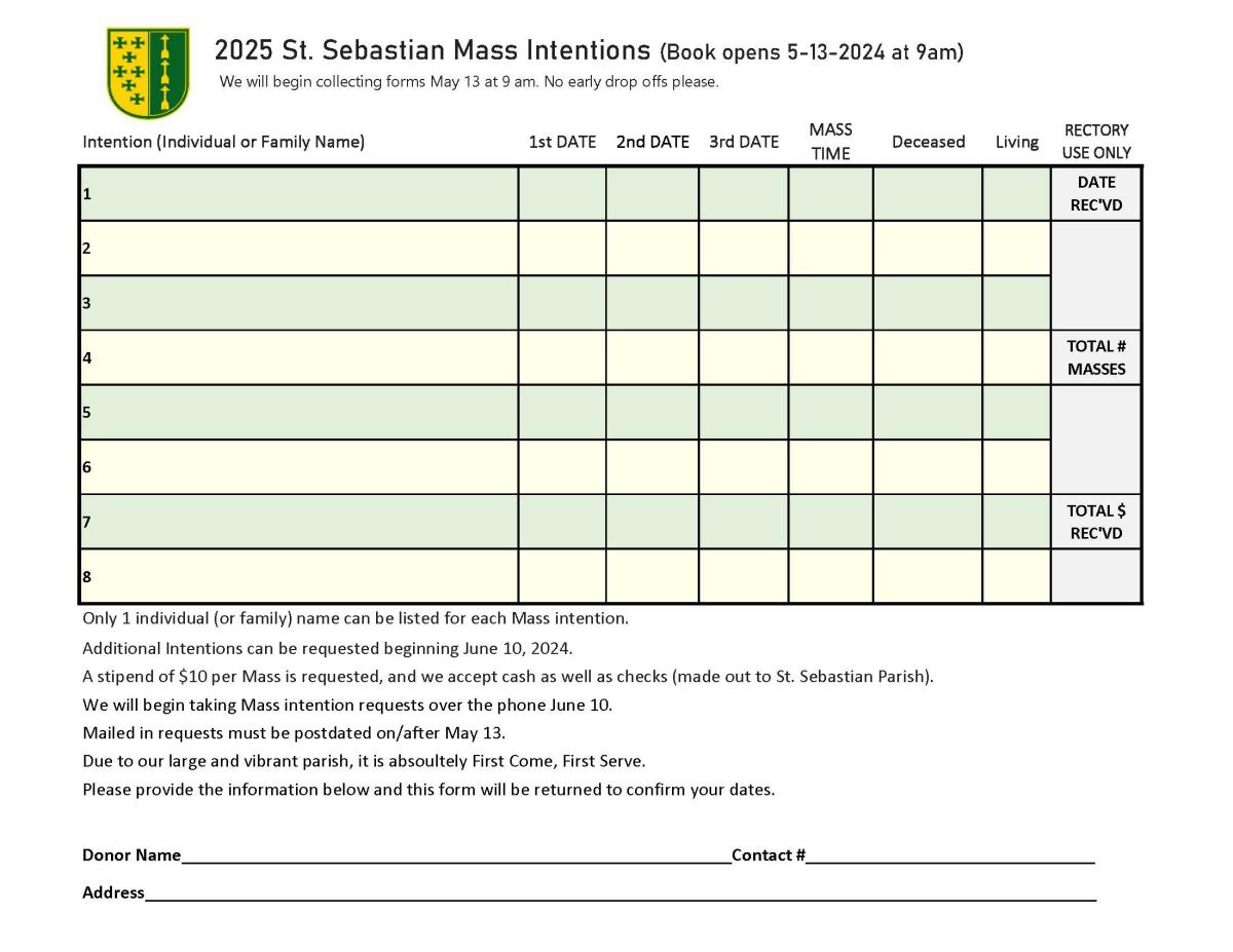 2025 Mass Intentions | Saint Sebastian Parish